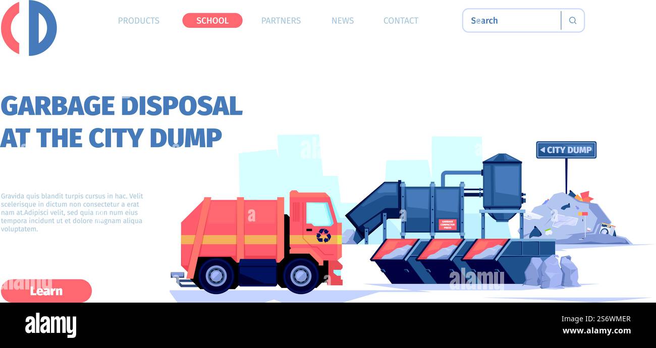 Waste recycling landing. Industry cleaning from garbage separated ...