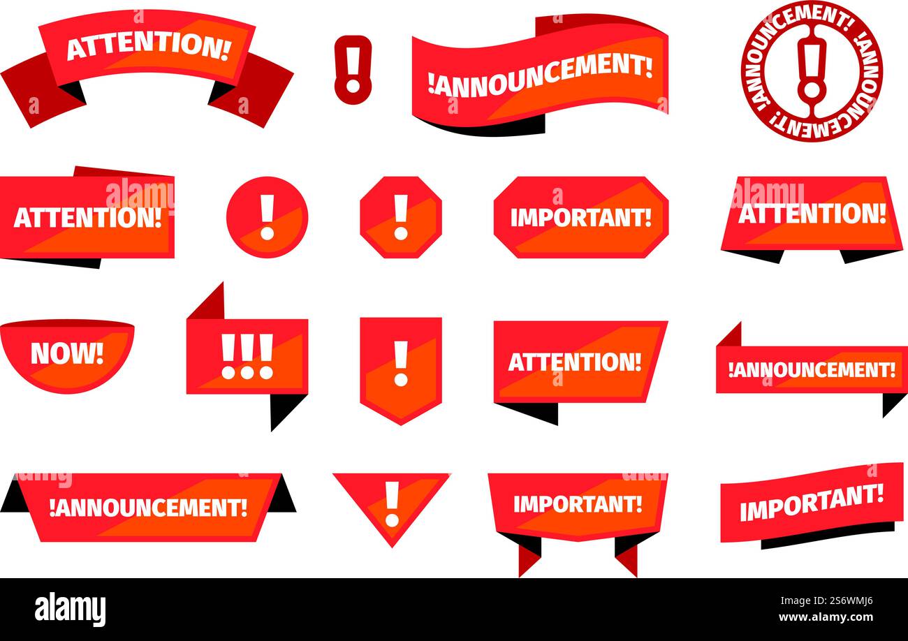 Attention banners. Announcement red stamps for priority ads sales ...