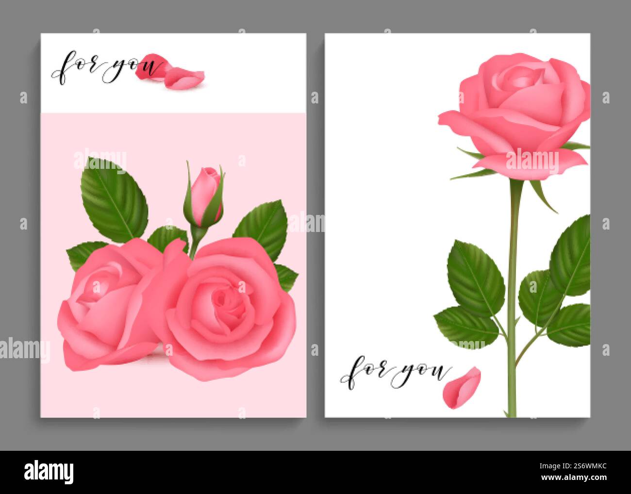 Rose postcards. Realistic roses cards, love romantic banners. For you ...