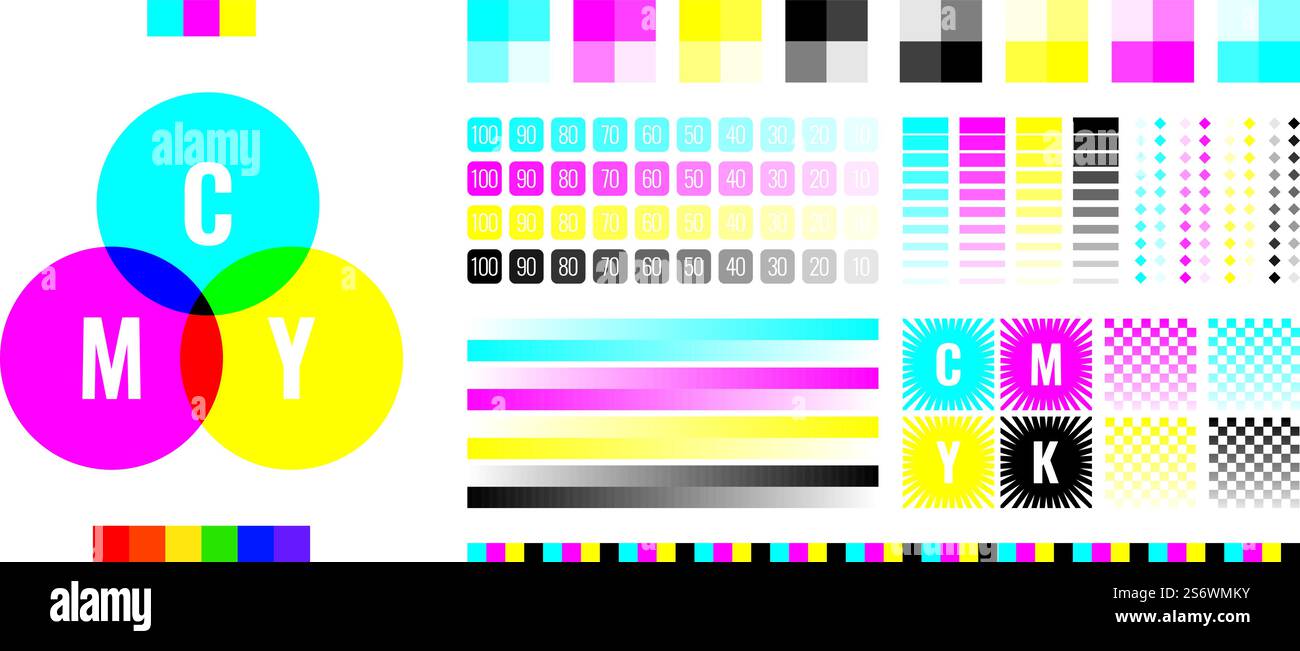 Cmyk bars. Printing house press registration testing colors marks ...