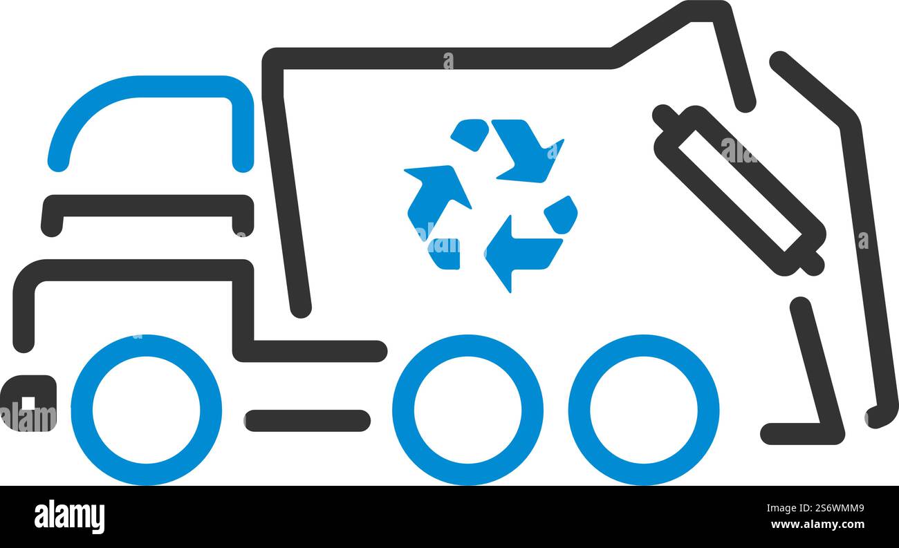 Garbage Car With Recycle Icon. Editable Bold Outline With Color Fill ...