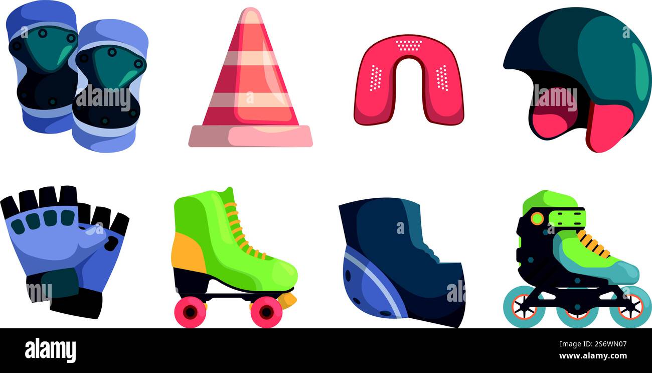 Roller items. Accessories for urban skate park retro rollers of 80s ...