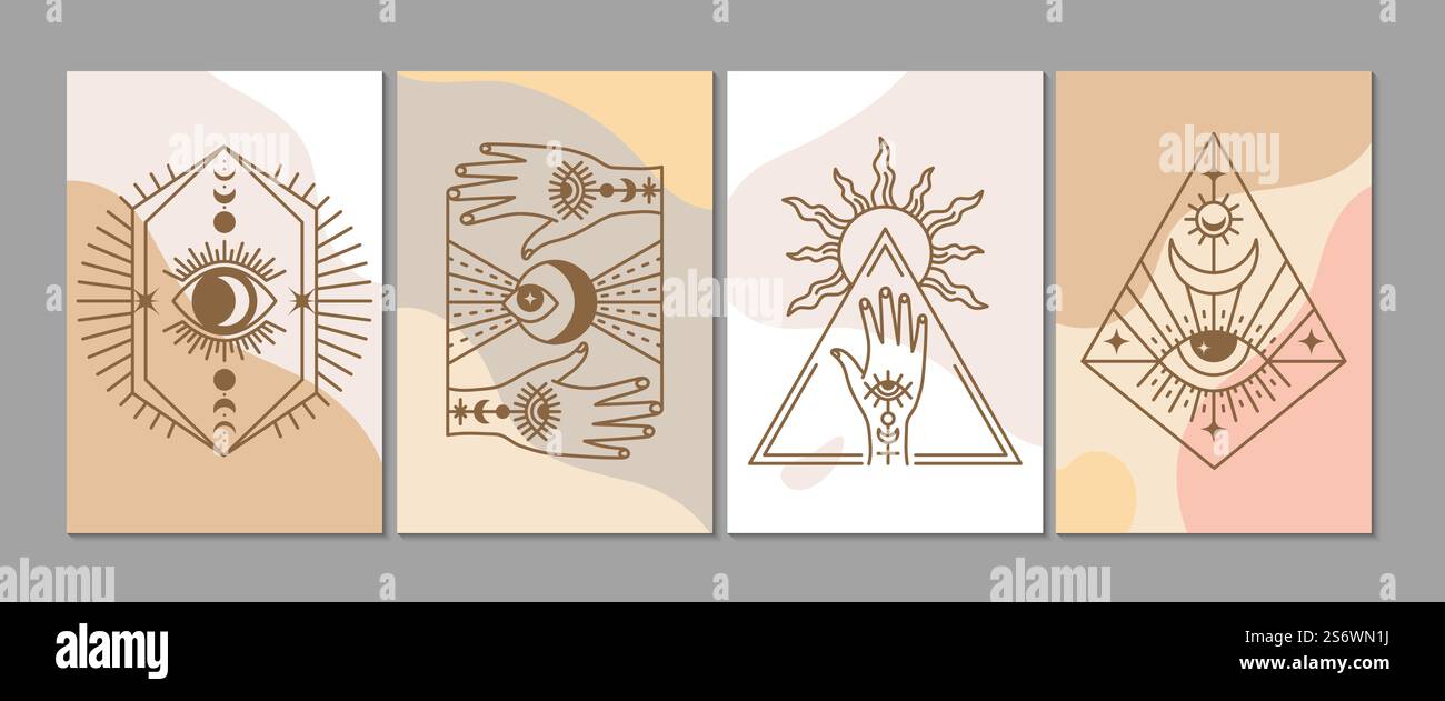 Stylish esoteric cards. Mystical line elements, modern art banners ...