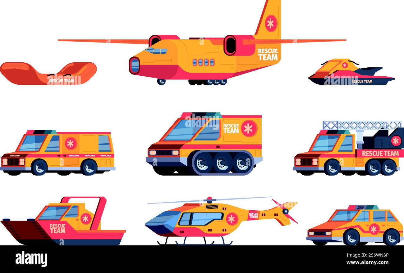 Rescue cars. Accident transport lifeguard service fast ambulance ...