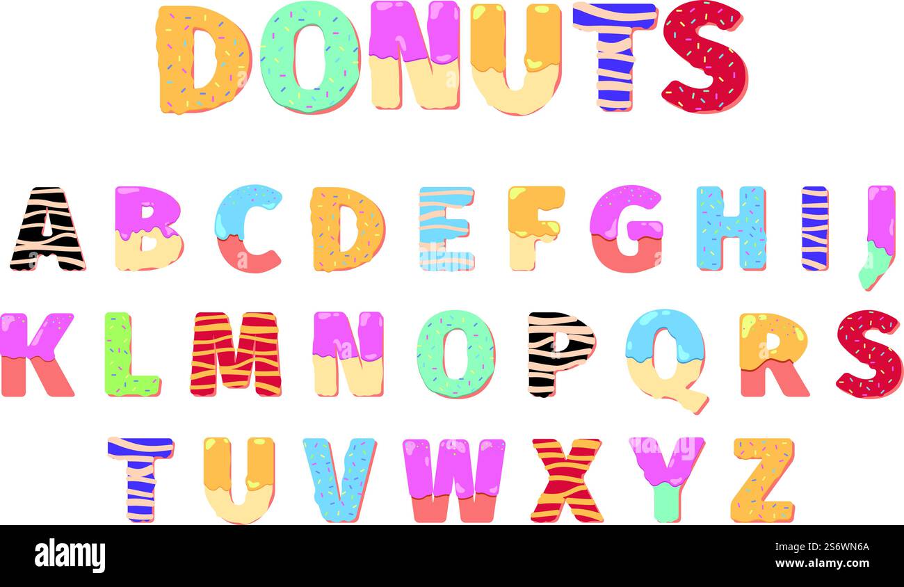 Donuts alphabet. Attraction funny text letters food cake lettering 3d ...