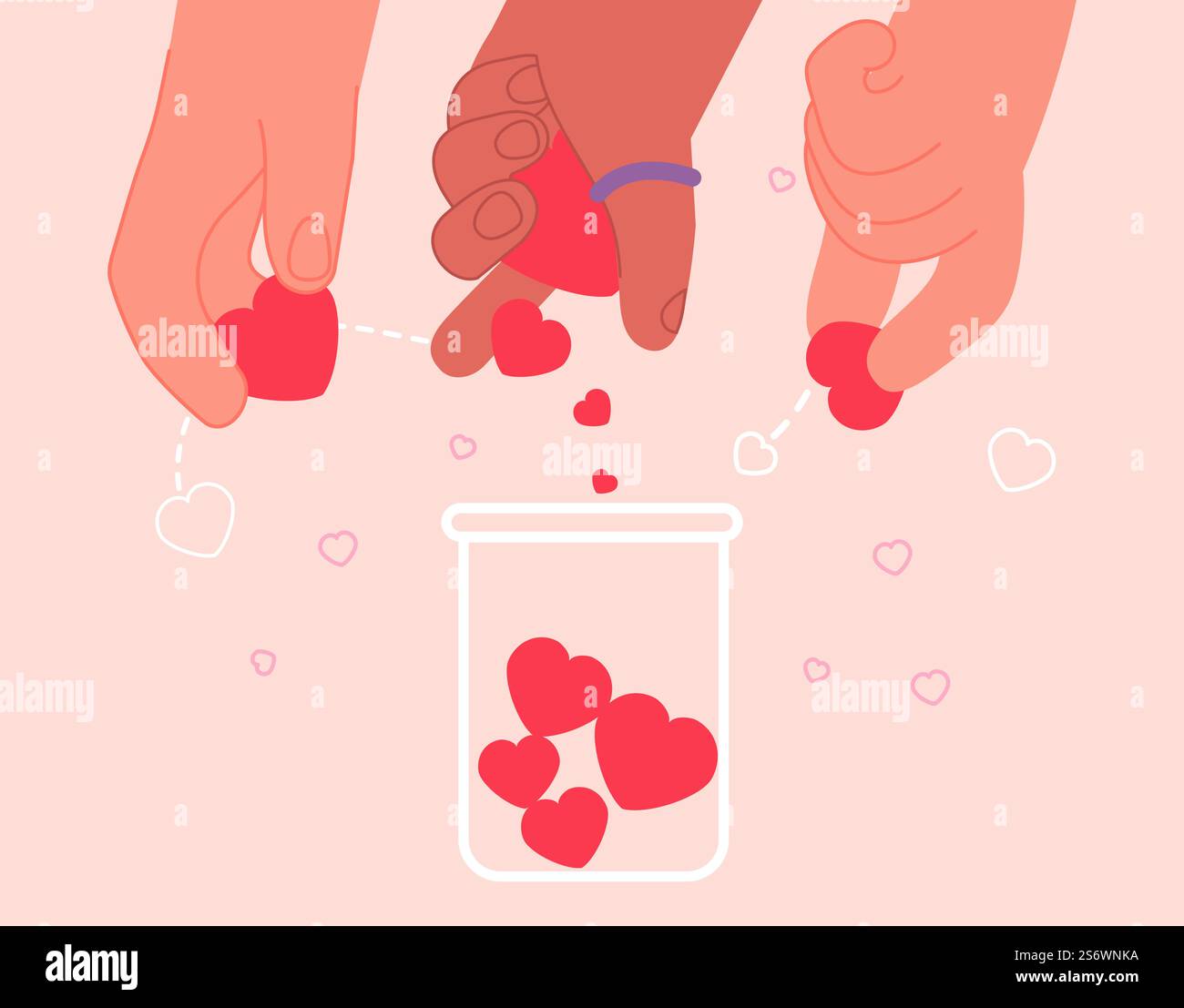 Hands donate love. Hand hold hearts and fill jar. Donations and ...