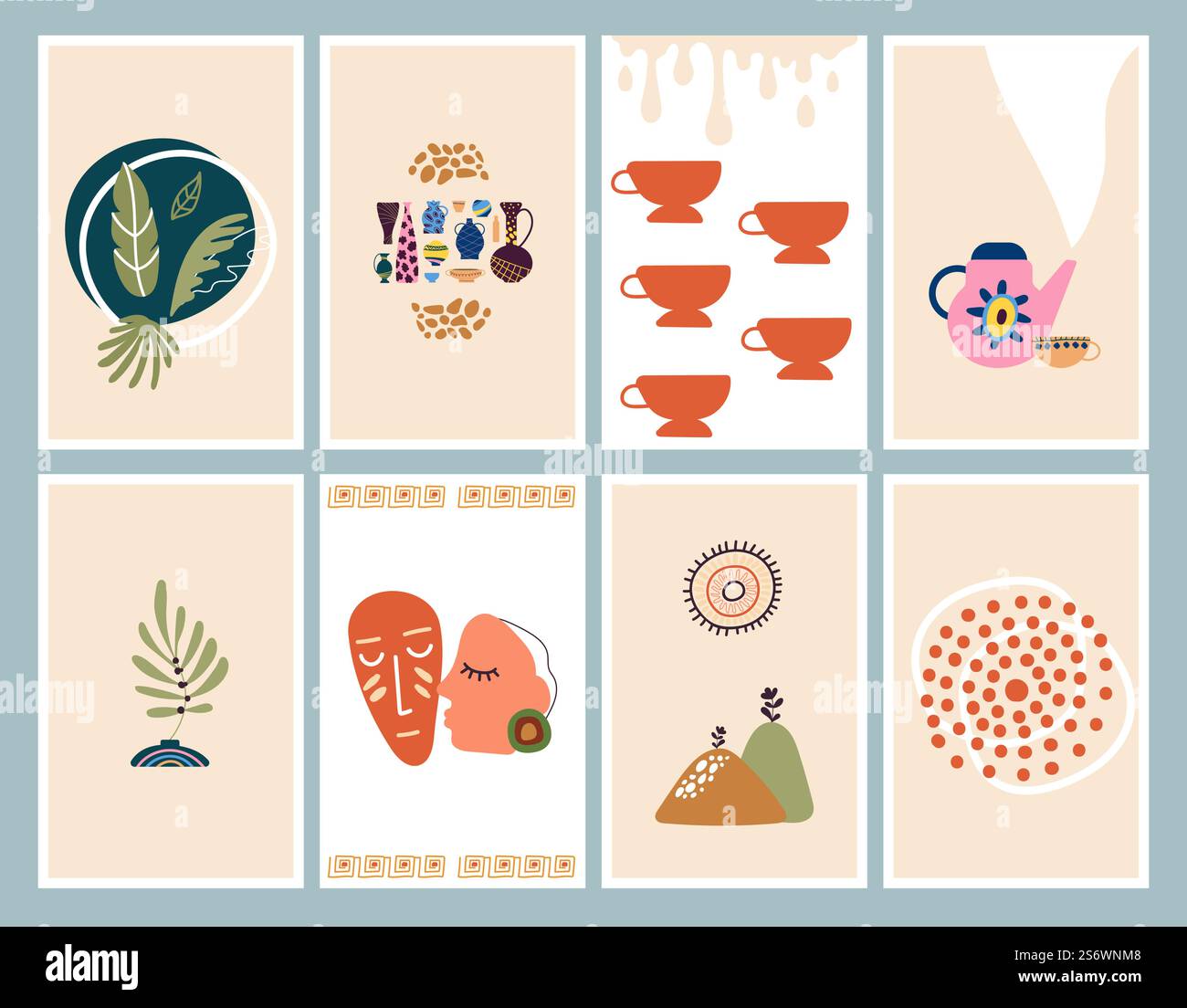 Primitive art wall posters. Boho style cards with abstract elements ...