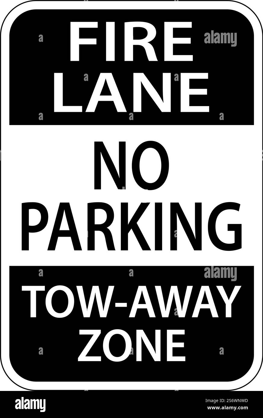 Fire Lane No Parking Tow Away Zone Sign On White Background Stock ...
