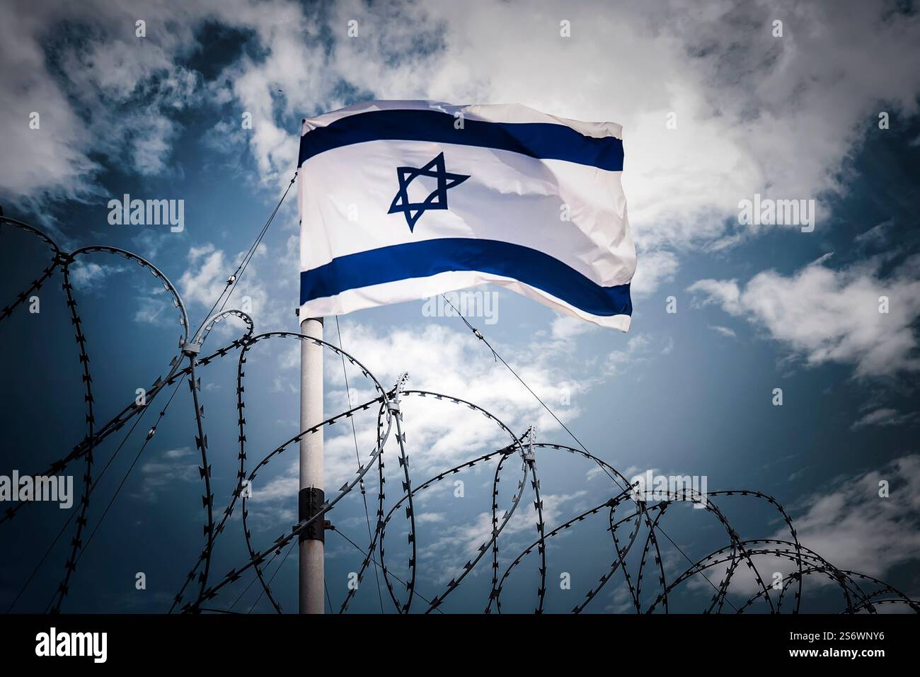 The concept of sanctions pressure on the israel government. Jewish flag ...