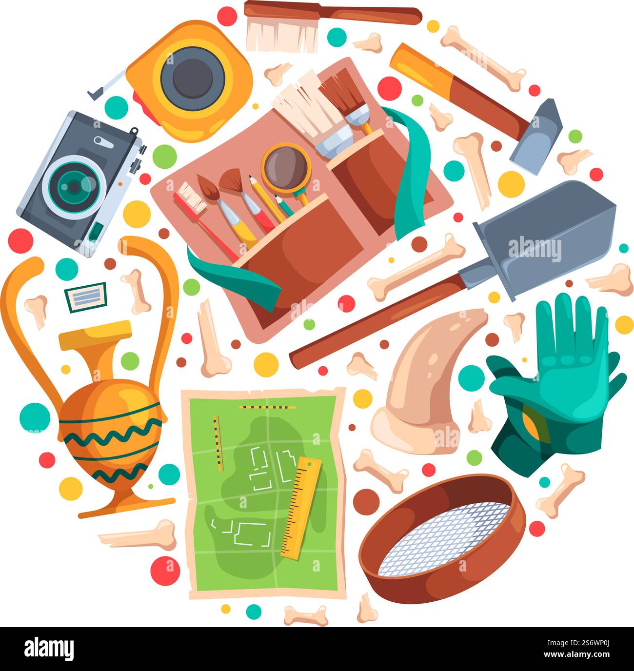 Archaeology background. Circle shape with archeological equipment ...