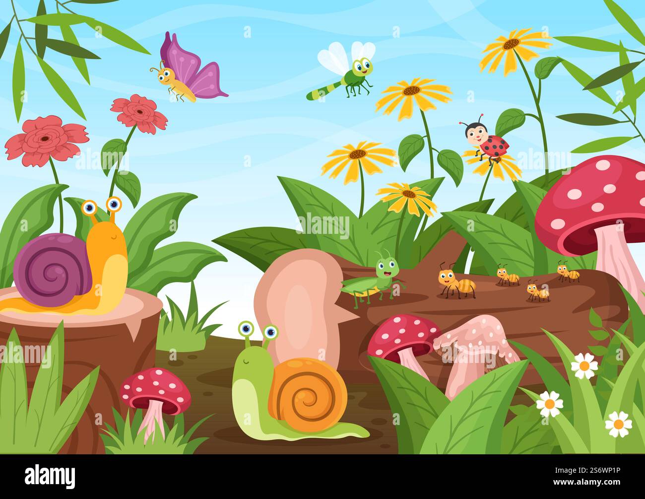 Beautiful Garden Cartoon Background Illustration With Scenery Nature of ...