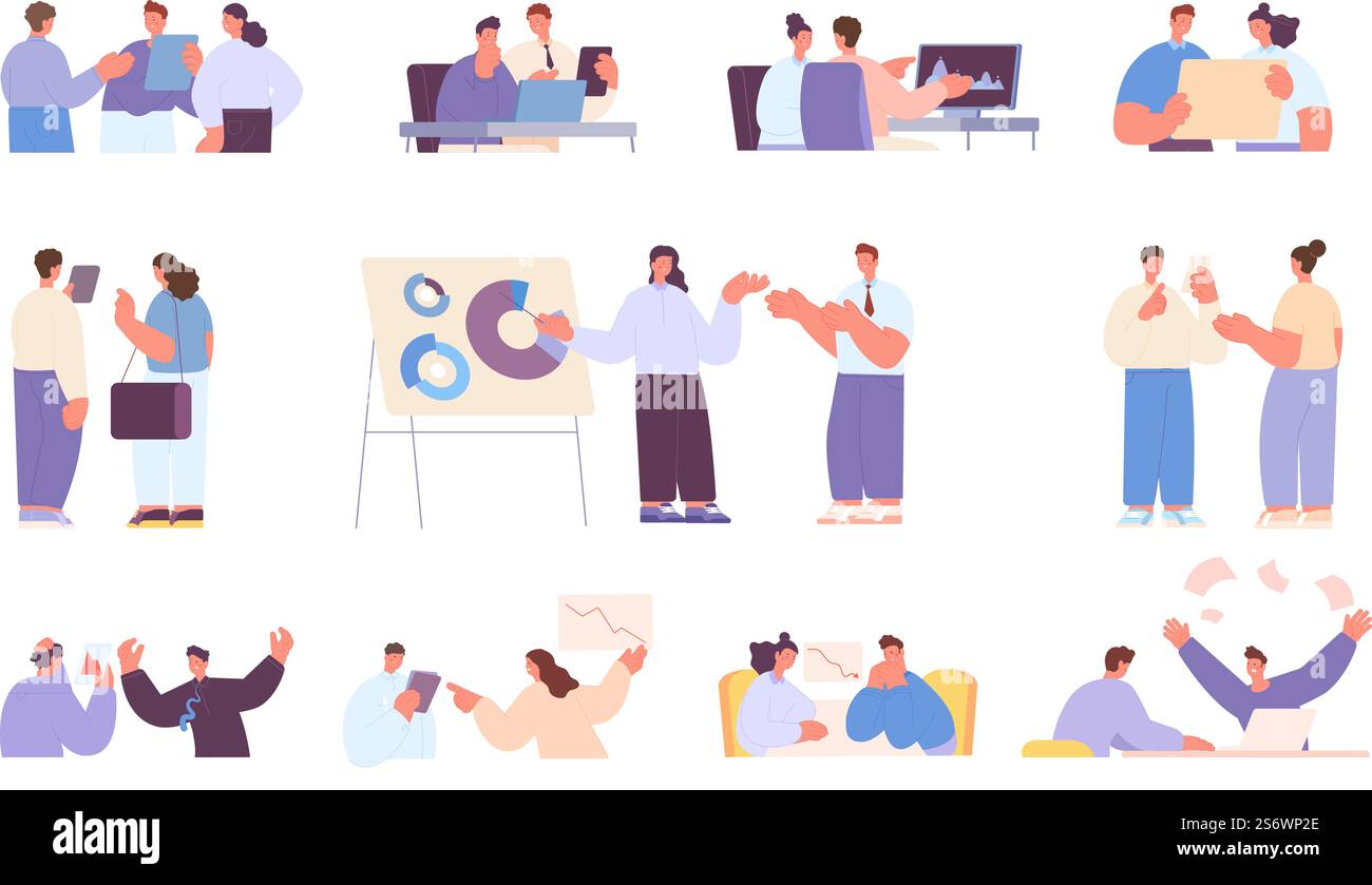 Office routine. People working, financial business project ...