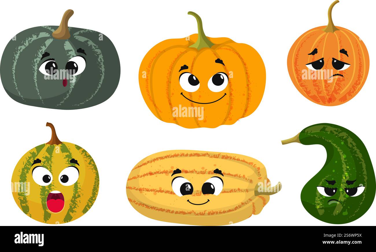 Cute cartoon pumpkin. Harvest time, fresh farm vegetables. Pumpkins ...