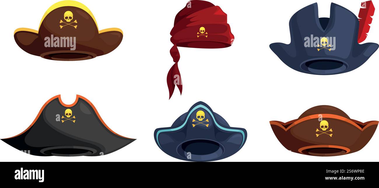 Pirate hats. Costumes bandanas of pirates carnival sailor clothes ...