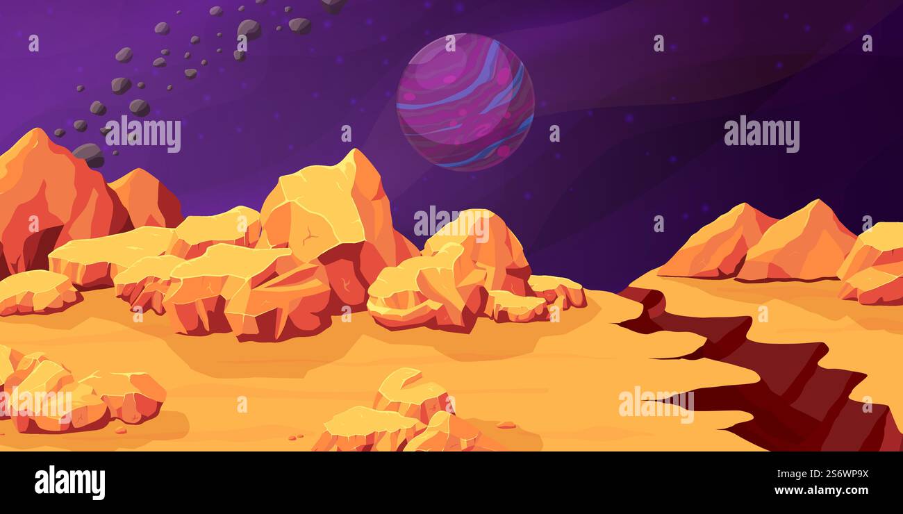 Red planet landscape. Mars panorama, martian background with asteroid ...