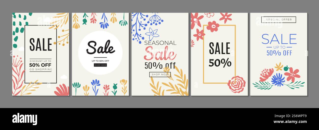 Cute sale banners. Abstract discount poster, colorful special prices ...