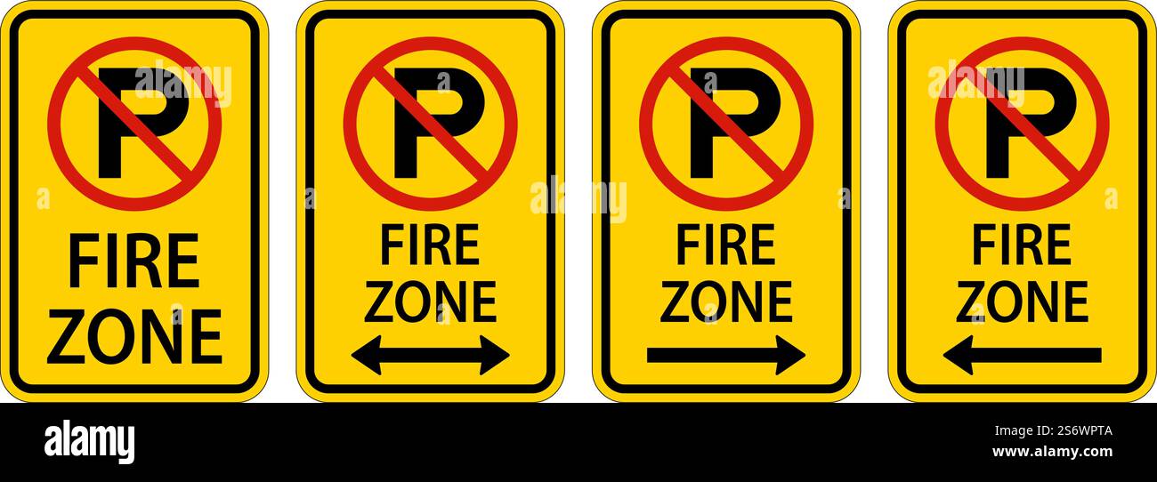 No Parking Fire Zone,Double Arrow,Right Arrow,Left Arrow Sign On White ...