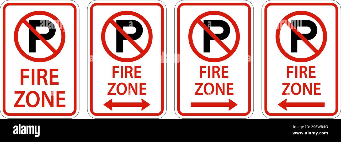 No Parking Fire Zone,Double Arrow,Right Arrow,Left Arrow Sign On White ...