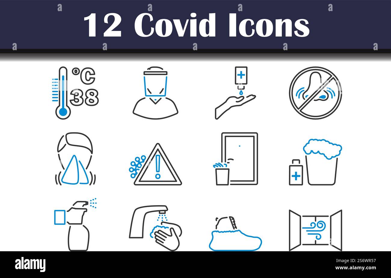 Covid Icon Set. Editable Bold Outline With Color Fill Design. Vector ...