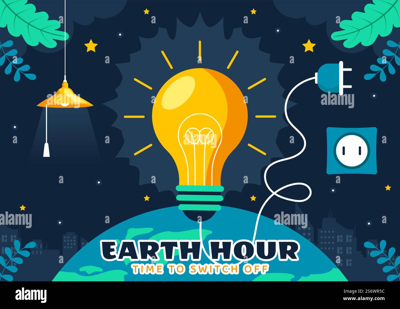 Happy Earth Hour Day Vector Illustration Featuring a Cloud, Light Bulb ...