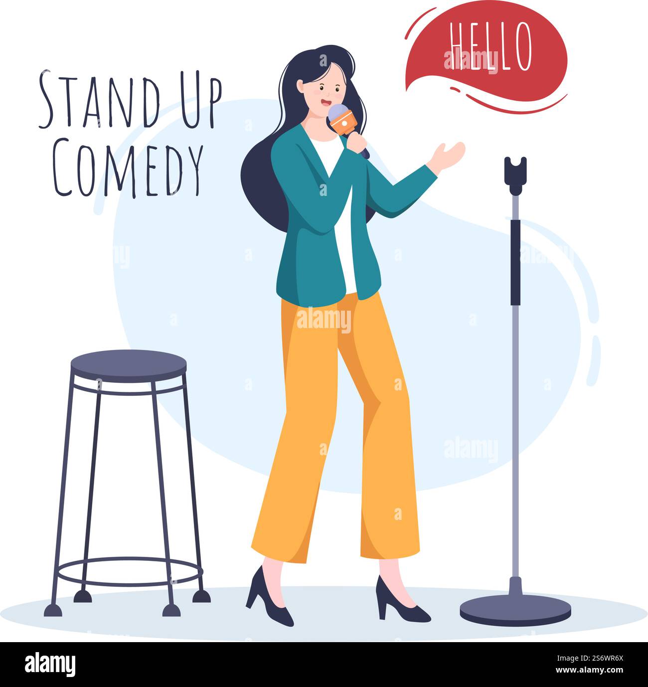 Stand Up Comedy Show Theater Scene with Red Curtains and Open Microphone to Comedian Performing ...