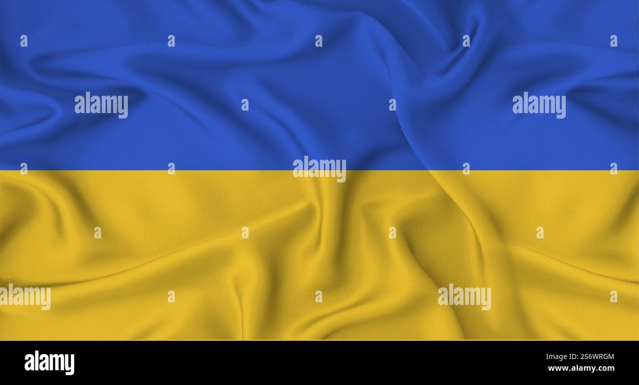 Realistic Ukraine flag waving. Close up of flag of Ukraine with cloth ...