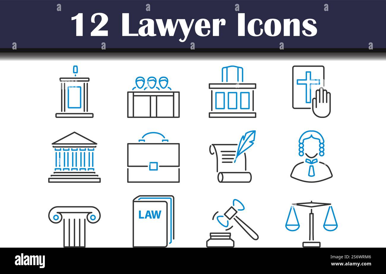 Lawyer Icon Set. Editable Bold Outline With Color Fill Design. Vector ...