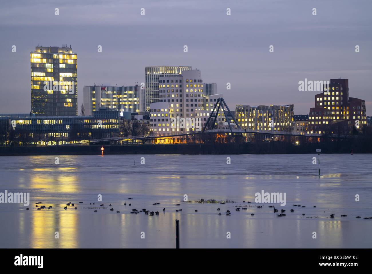 Buildings in Duesseldorf's Media Harbour, on the left the Stadttor ...