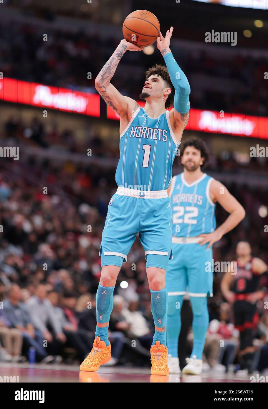 CHICAGO, IL - JANUARY 17: LaMelo Ball #1 of the Charlotte Hornets ...