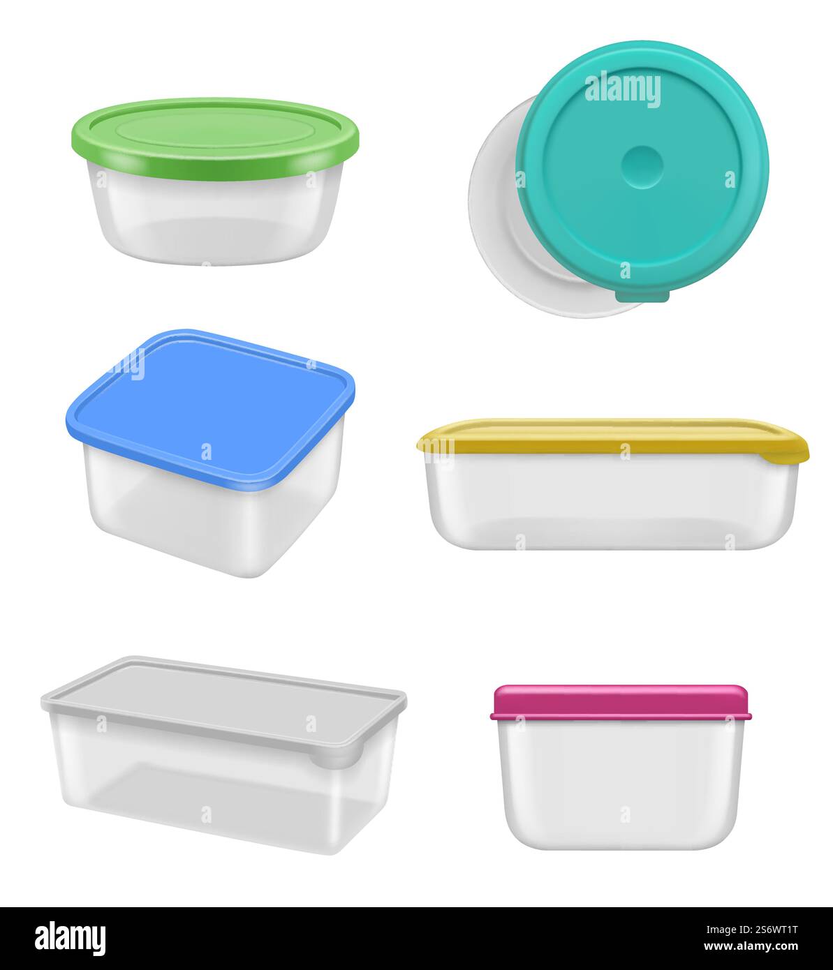 Transparent containers. Bowls and plastic boxes for food decent vector ...