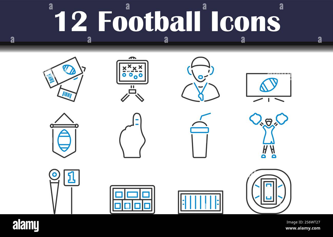 Football Icon Set. Editable Bold Outline With Color Fill Design. Vector ...