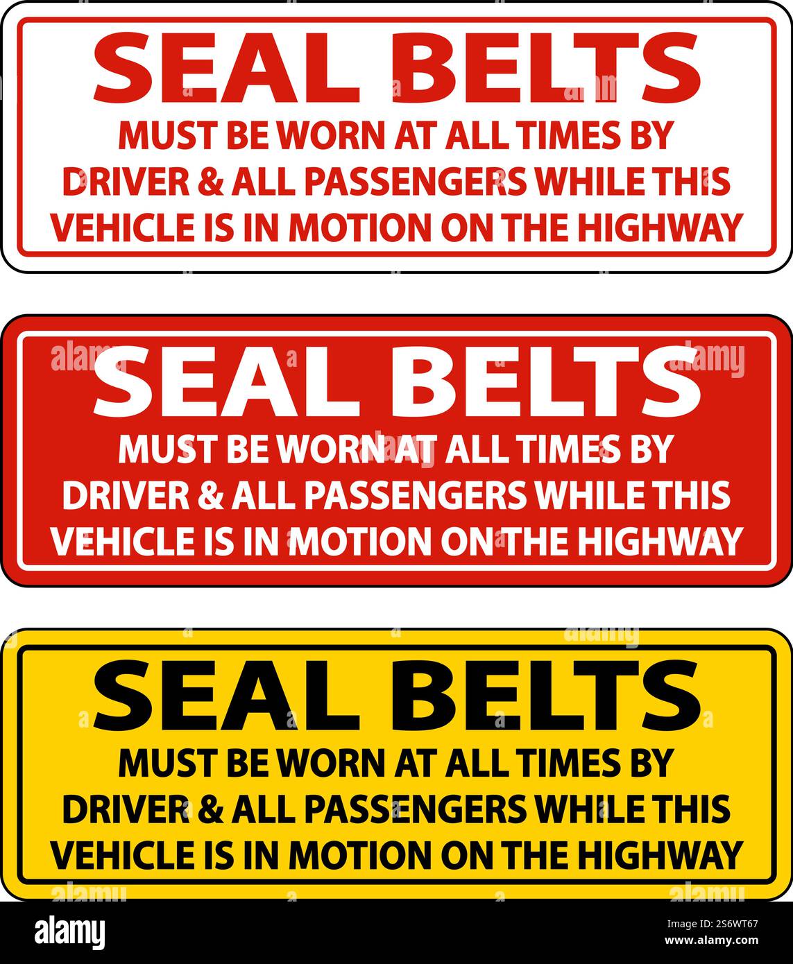 Seat Belts Must Be Worn Label Sign On White Background Stock Vector ...