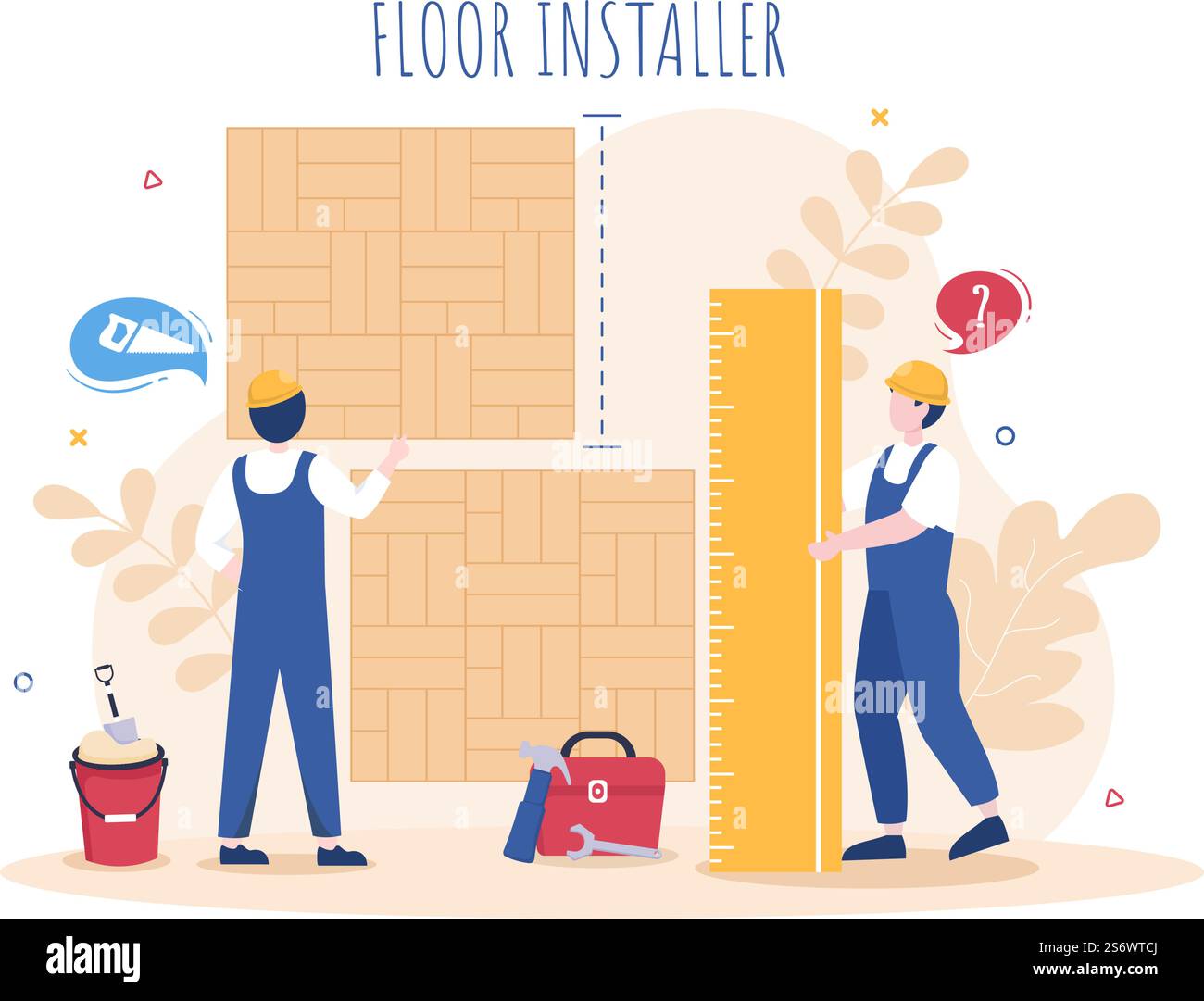 Floor Installation Cartoon Illustration with Repairman, Laying ...