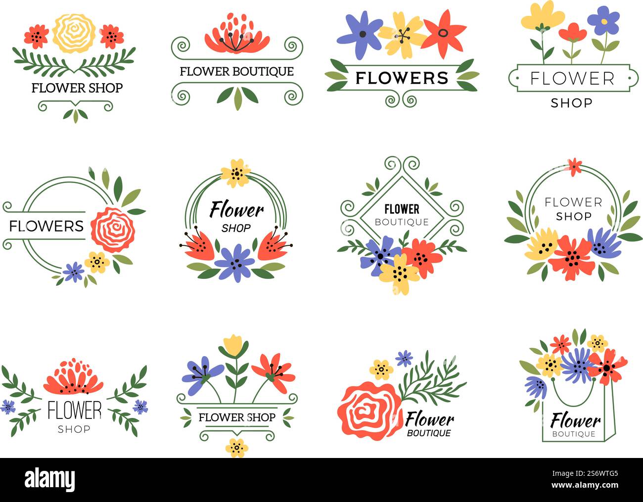 Flowers shop. Decorative plants illustrations floral botanical design ...
