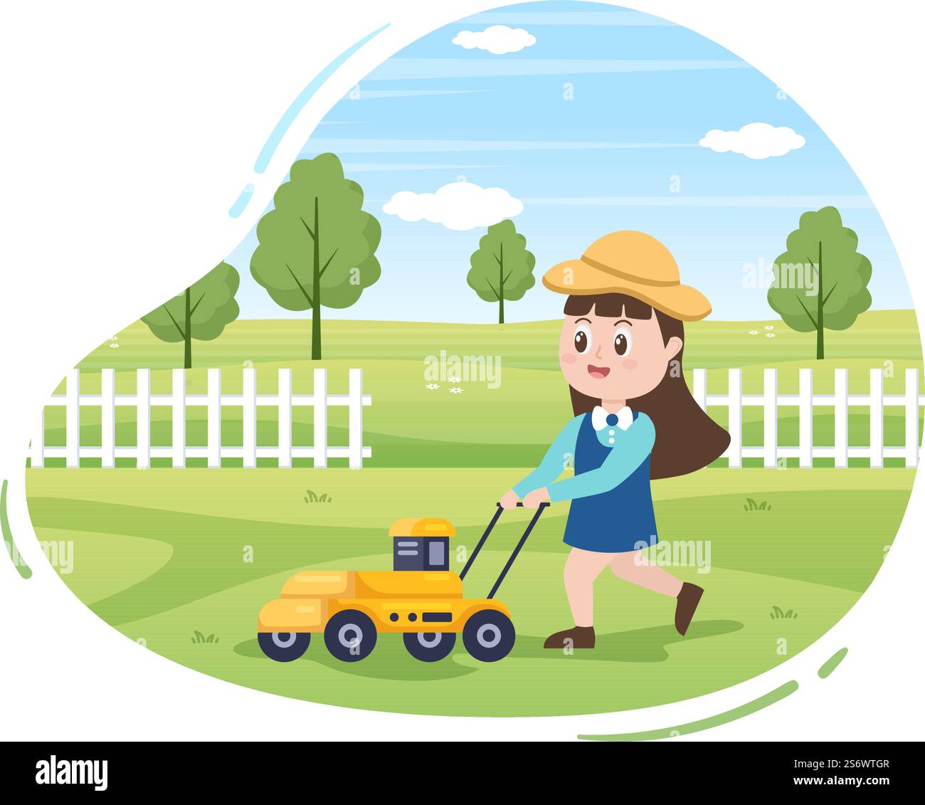 Lawn Mower Cutting Green Grass, Trimming and Care on Page or Garden in ...