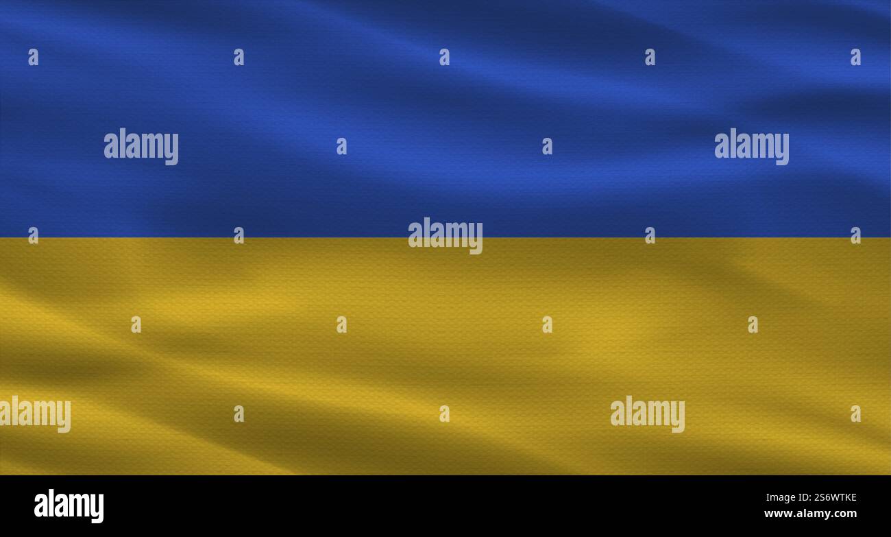 Ukrainian flag with a fabric texture waving. Close up of flag of ...