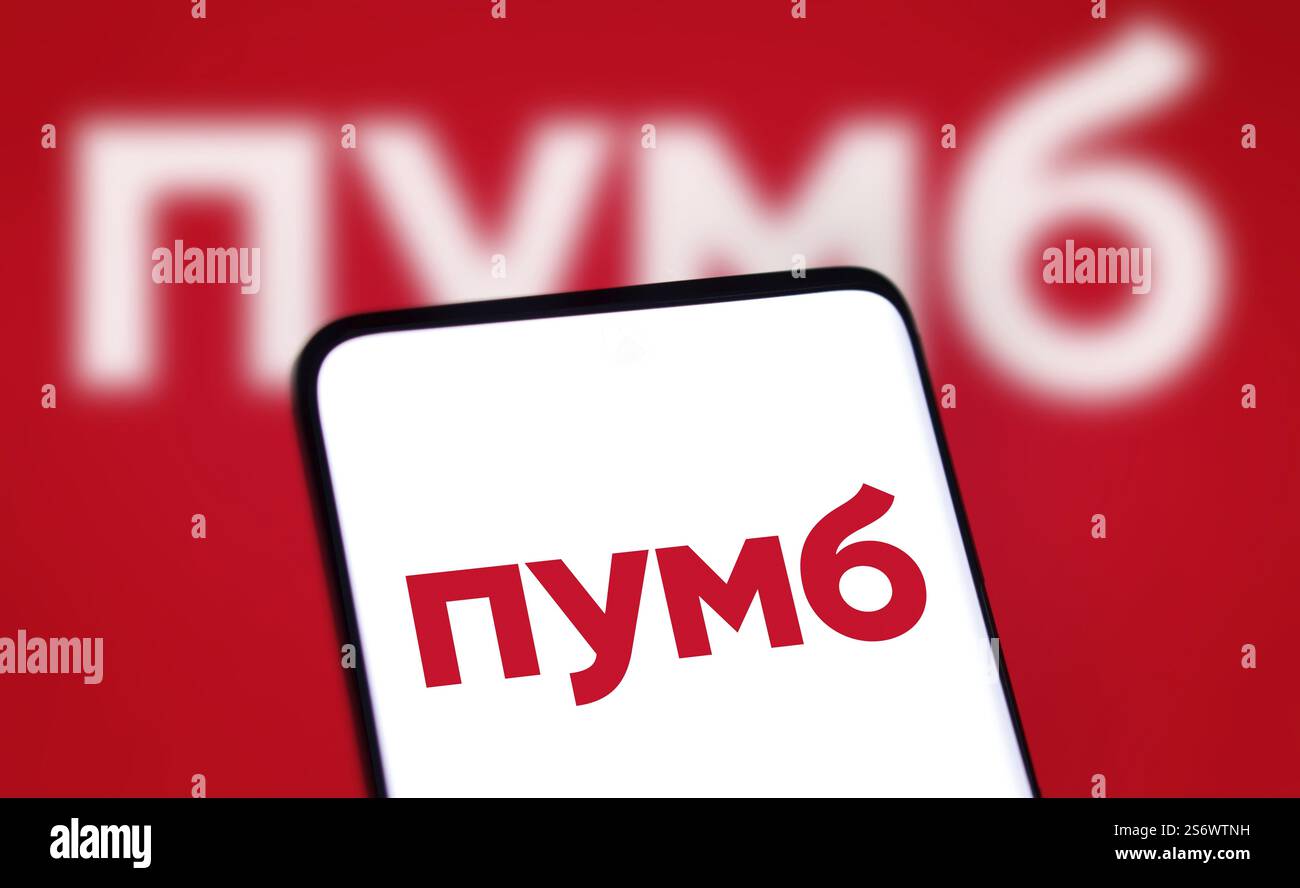 First Ukrainian International Bank logo is displayed on smartphone ...