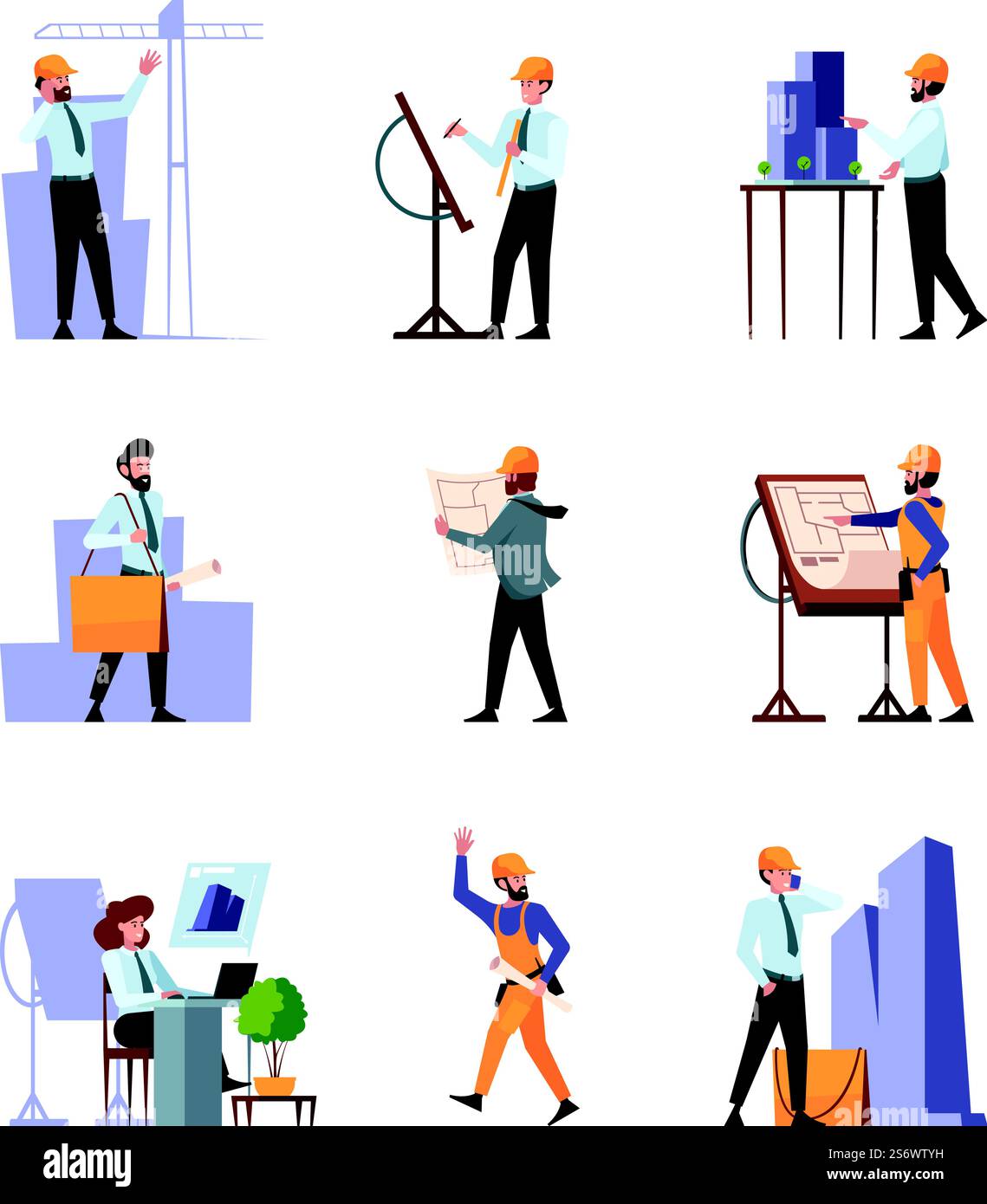 Architects. Industrial building architectural project workers builders ...