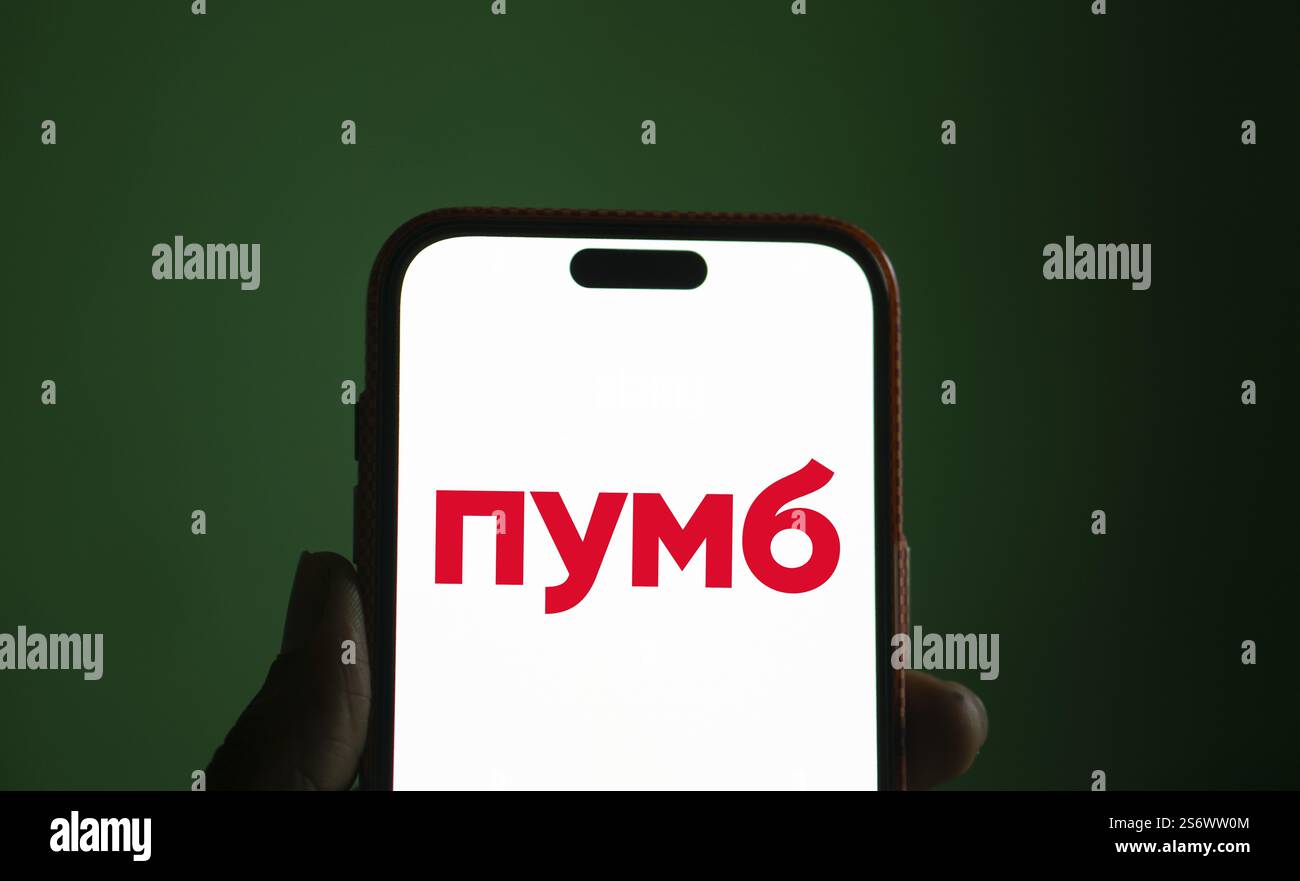 First Ukrainian International Bank logo is displayed on smartphone ...