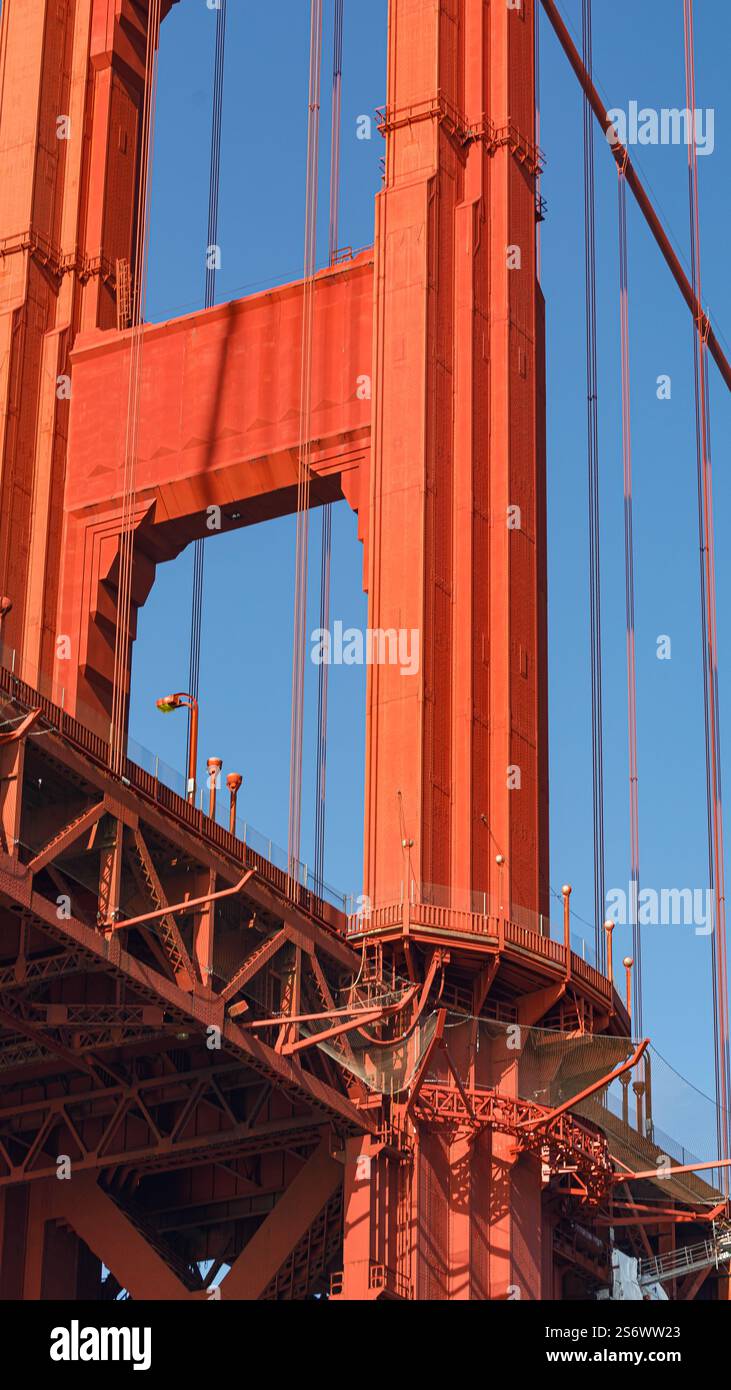 Architectural detail view of Golden Gate Bridge tower’s art deco style ...
