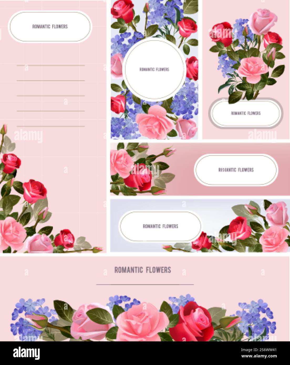 Floral cards templates. Rose postcards, invitation and banners. Flowers ...