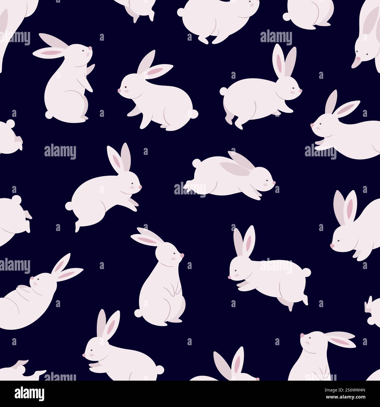Funny bunny seamless pattern. Rabbits cartoon textile print, cute ...