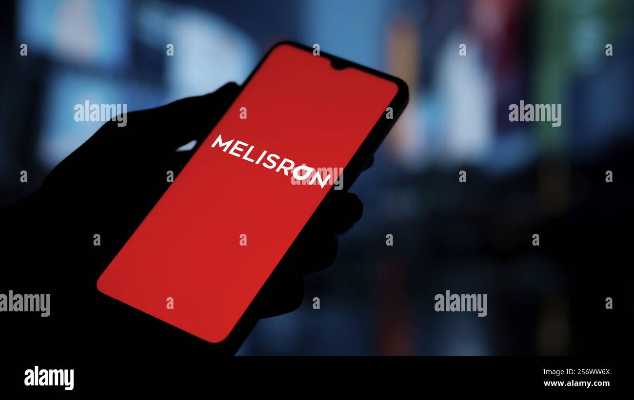 Melisron logo is displayed on smartphone. Melisron Ltd is an Israel based investment company ...