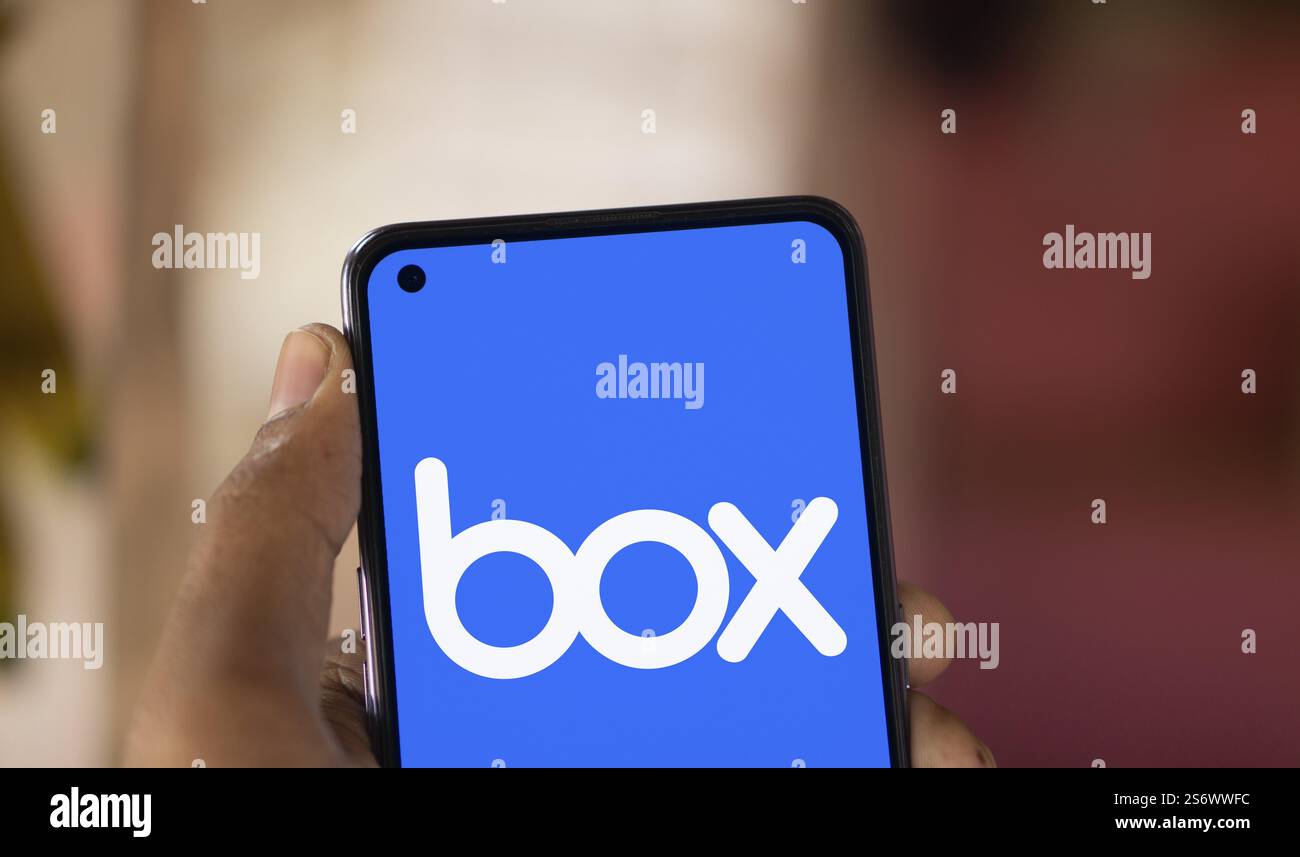 box logo is displayed on smartphone. Box Inc is a publicly traded ...