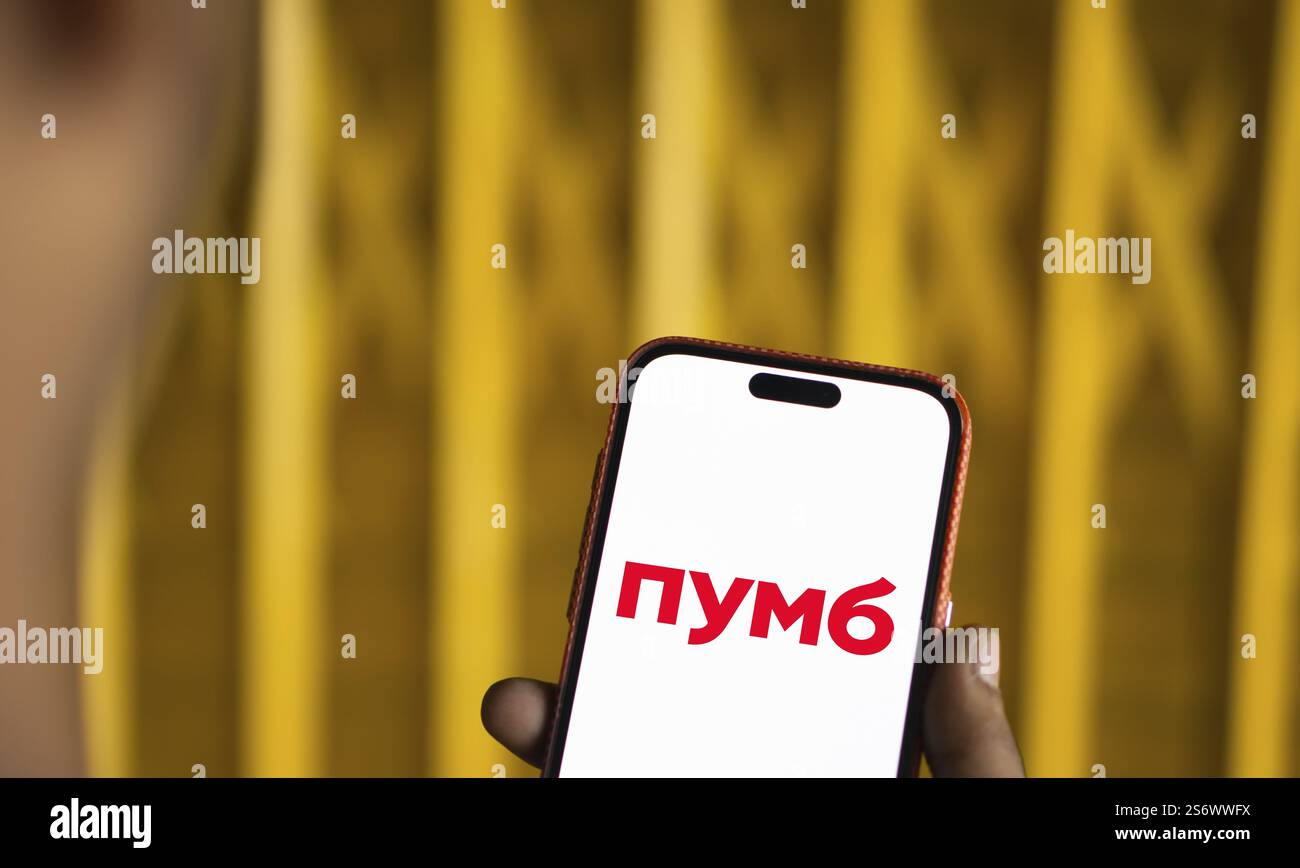 First Ukrainian International Bank logo is displayed on smartphone ...