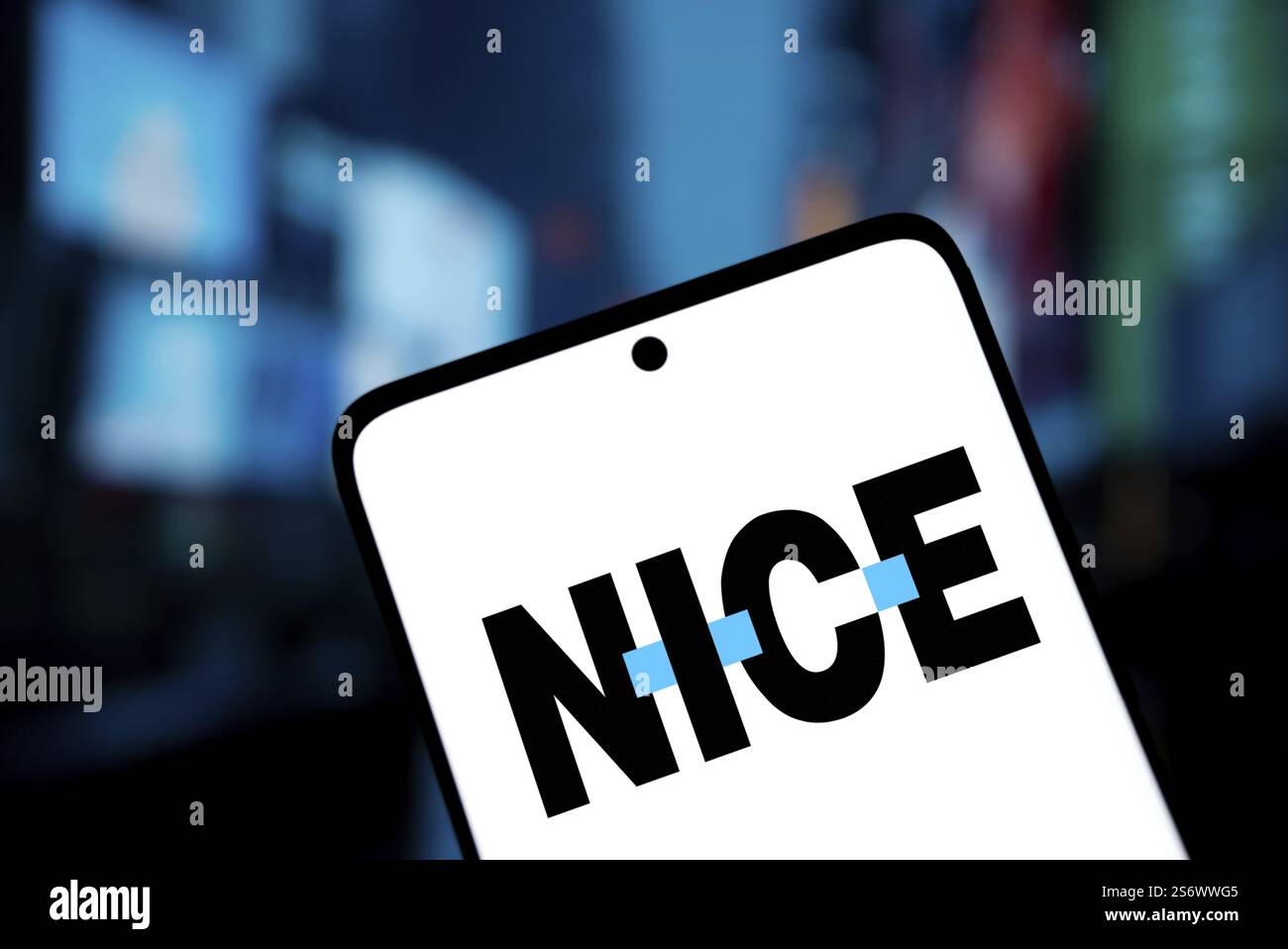 Nice logo is displayed on smartphone. Nice is an Israeli technology ...