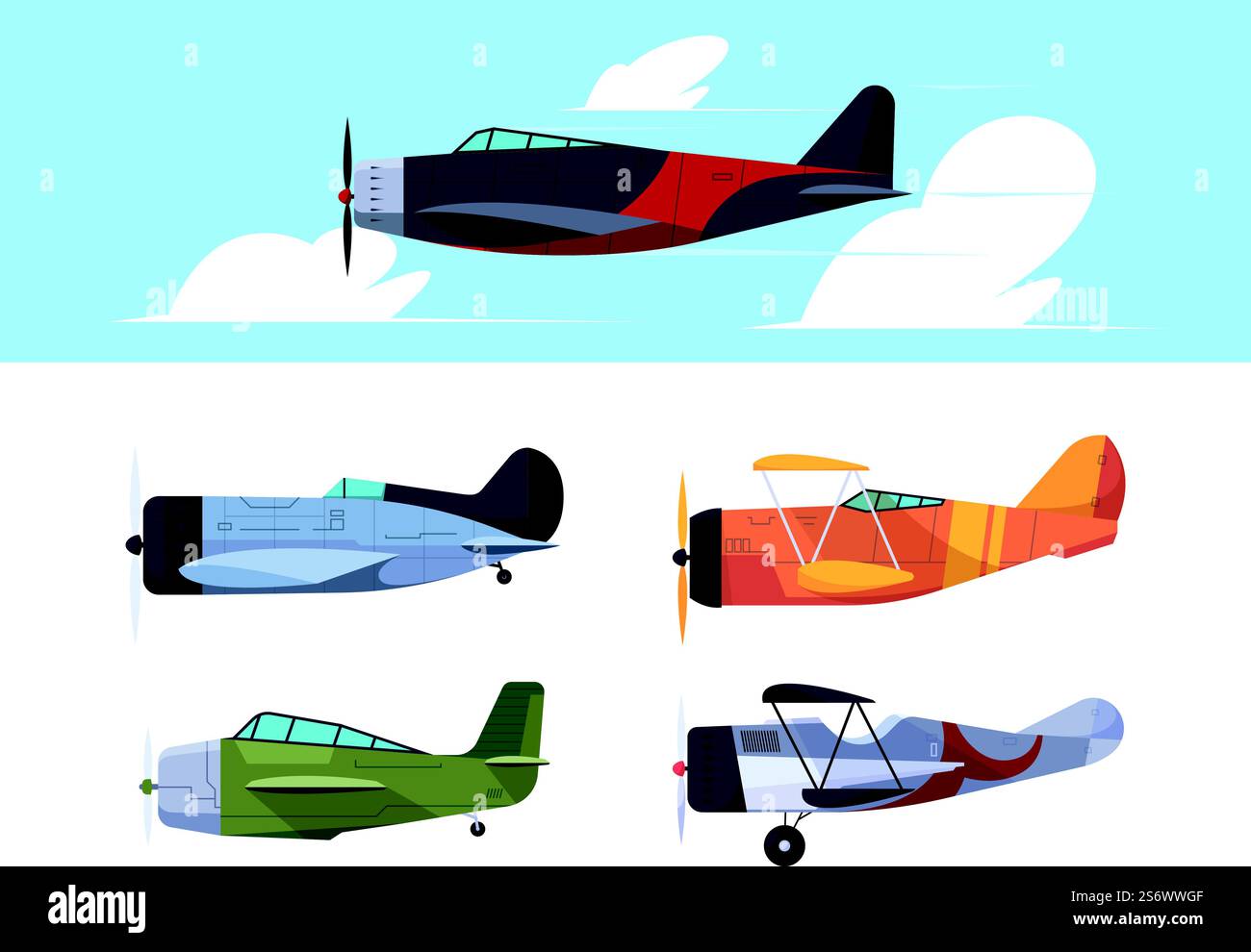 Retro plane. Civil aviation old style plane in sky travel symbols ...