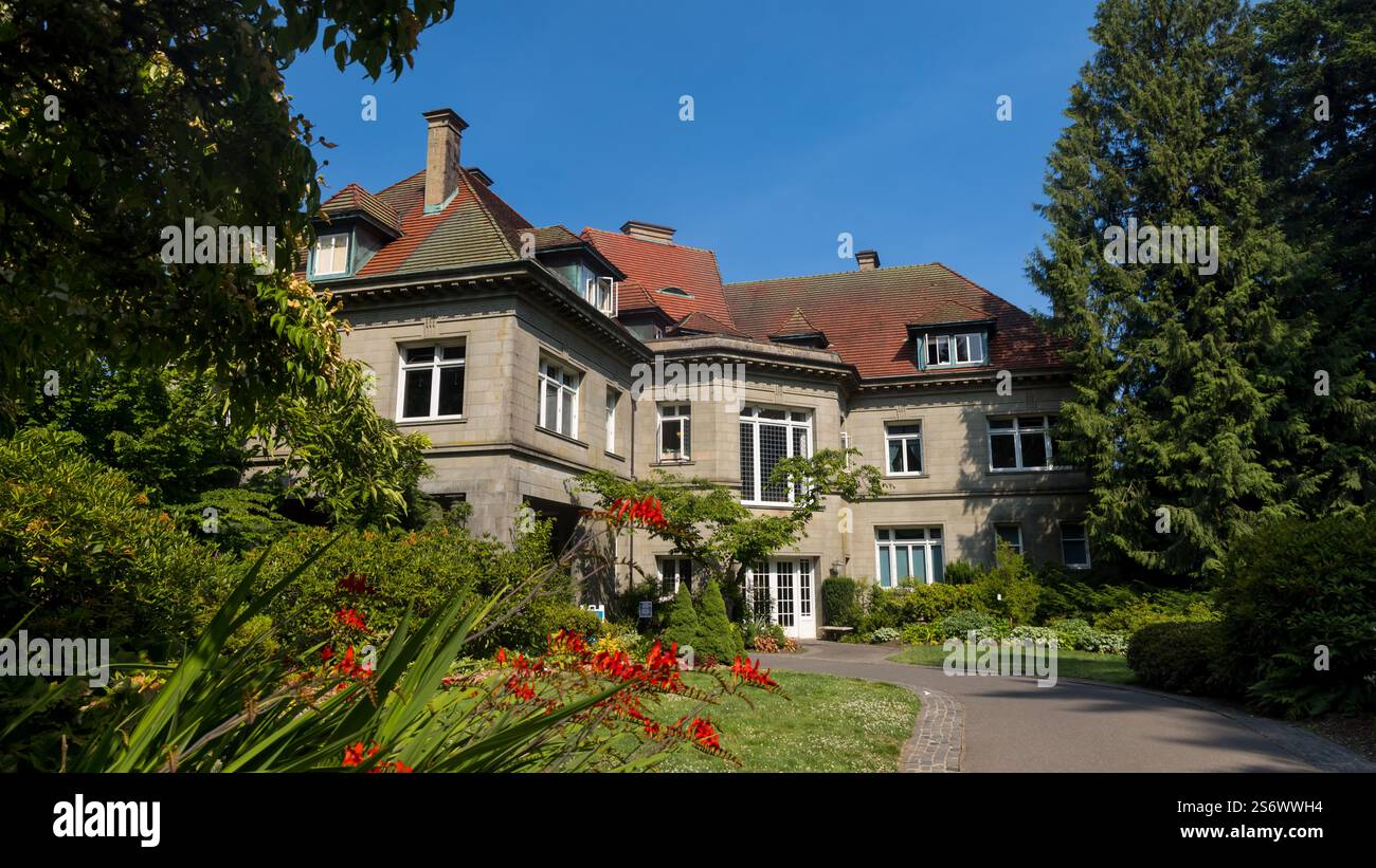 Exterior view of Pittock Mansion, a French Renaissance-style historic chateau opened to public ...