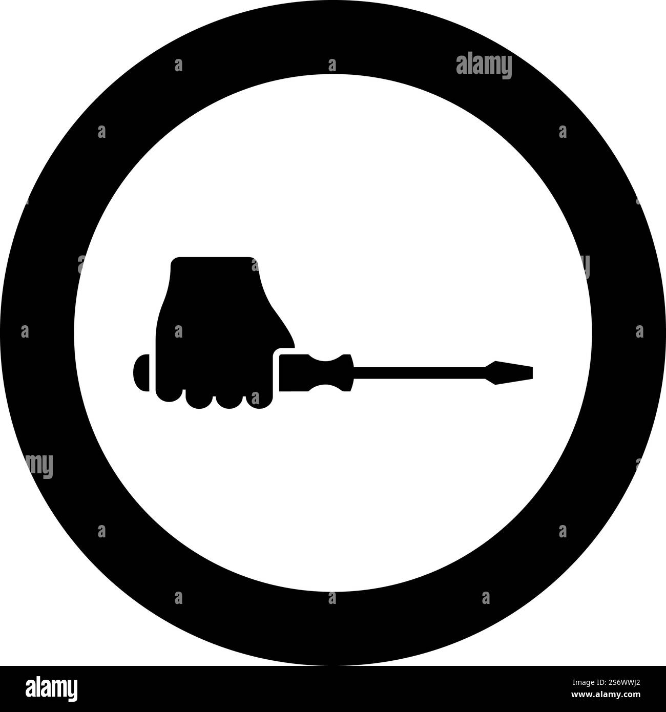 Screwdriver in hand icon in circle round black color vector ...