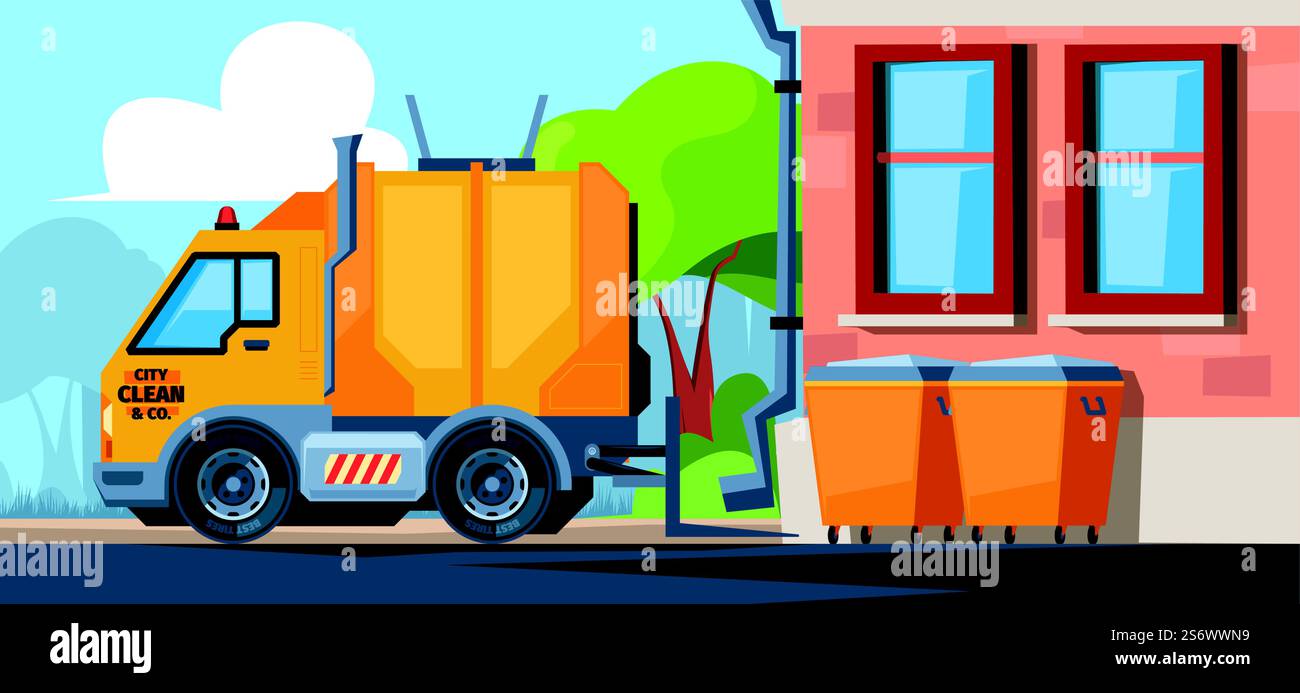 City cleaning background. Street roads sweepers machines garbage ...